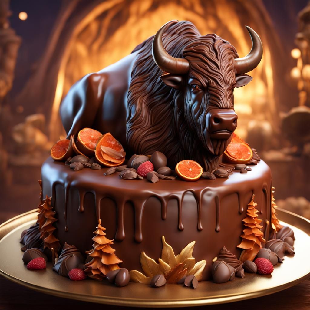 relaxing wisent (European wood bison) chocolate cake - AI Generated ...