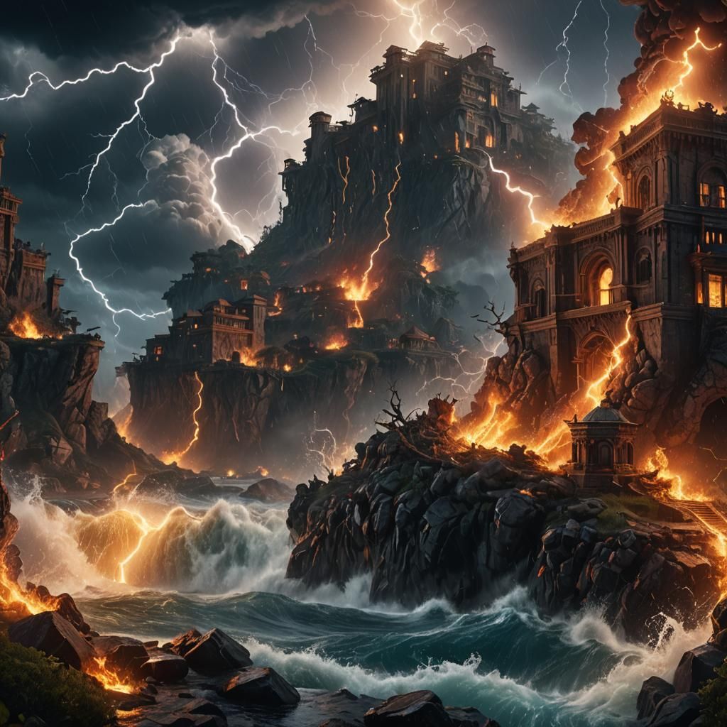 Fire, storm, water, lightning - AI Generated Artwork - NightCafe Creator