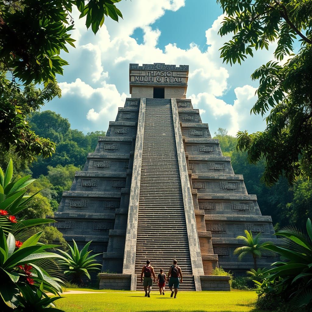 Majestic Aztec Mayan Temple Rises from the Tropica... - AI Art