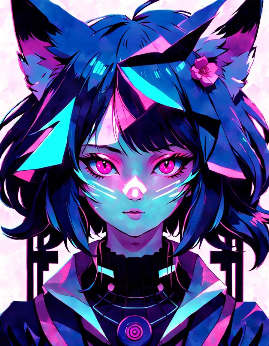 Vapourwave Fox Girl (BluePencilXL) - AI Generated Artwork - NightCafe Creator