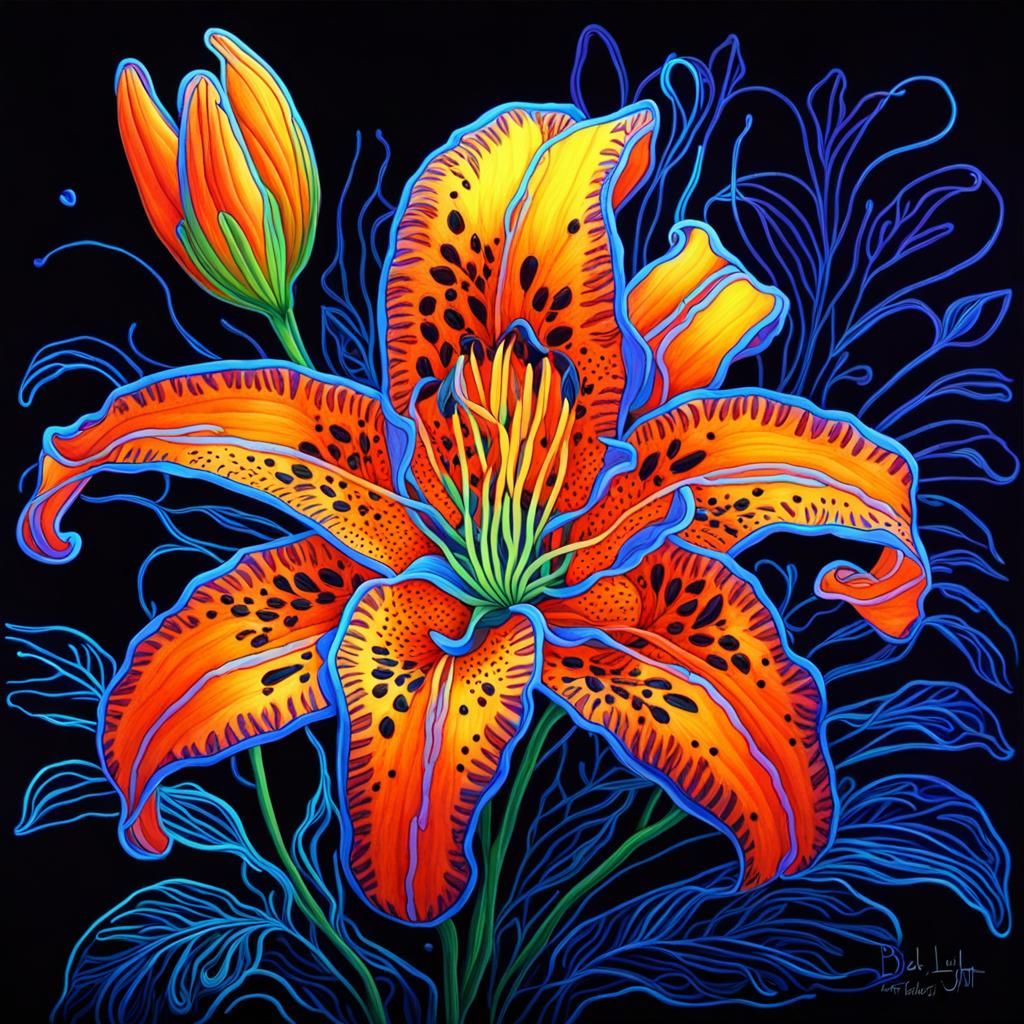 Black light art Tiger lily - AI Generated Artwork - NightCafe Creator