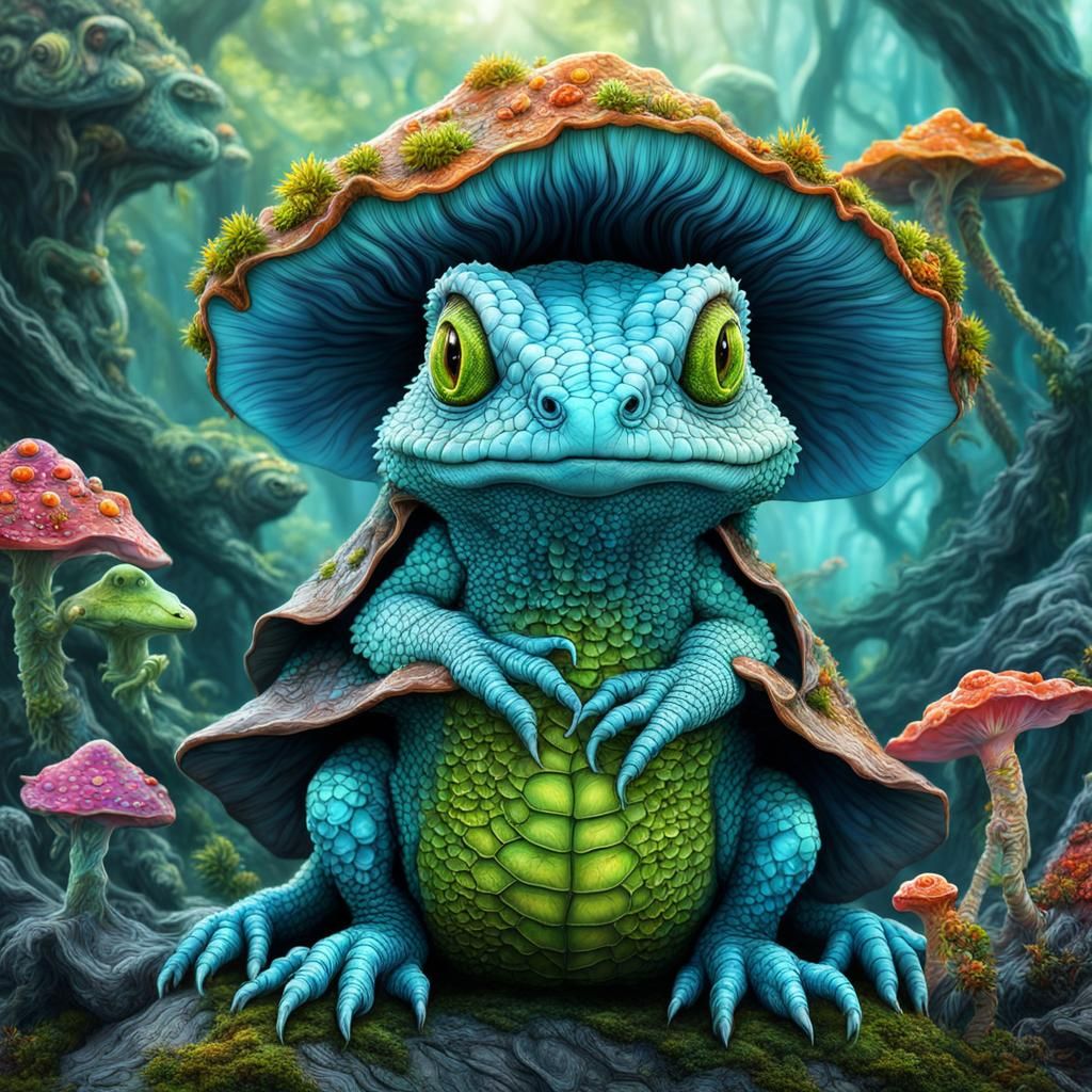 Insanely cute baby reptile alien wizard fungus - AI Generated Artwork ...