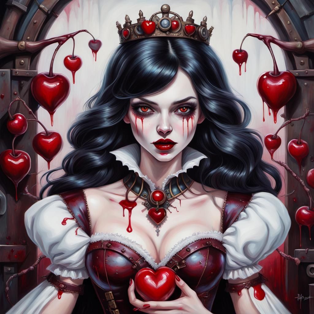 Evil Steampunk Snow White Vampiress holding bleeding heart - AI Generated Artwork - NightCafe ...
