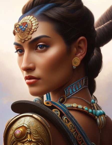 Mayan warrior woman, perfect body, perfect face, hyperdetailed, vintage ...