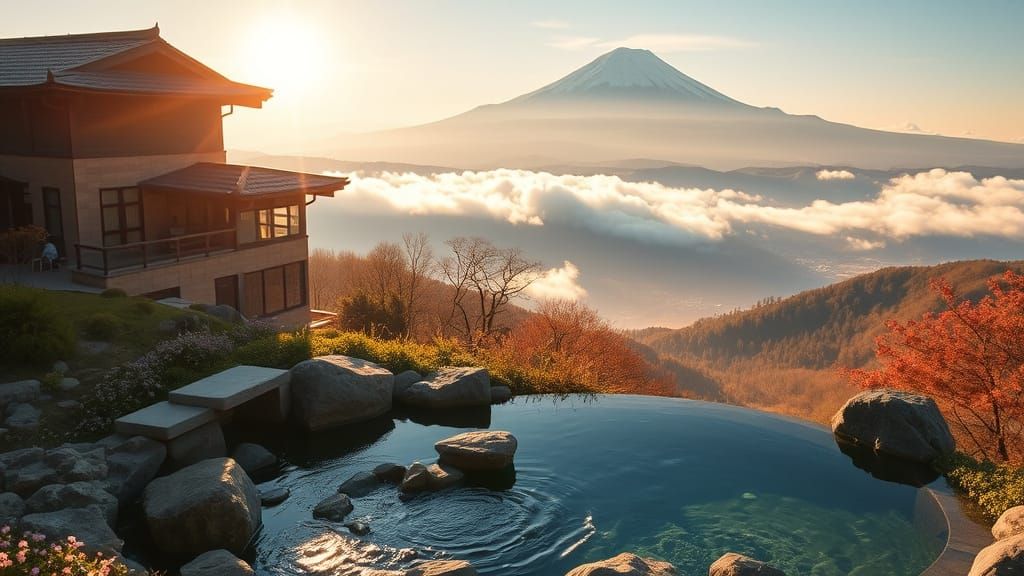 Ethereal Hot Springs Inn Overlooking Majestic Mt. ... - AI Art