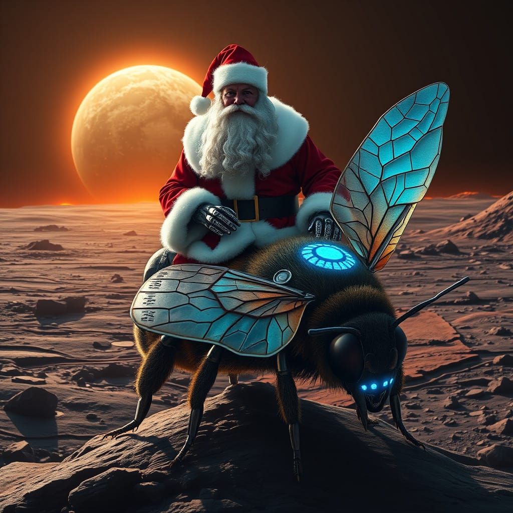 Hyper Realistic Santa Claus Bot Riding a Giant Bum... - AI Art