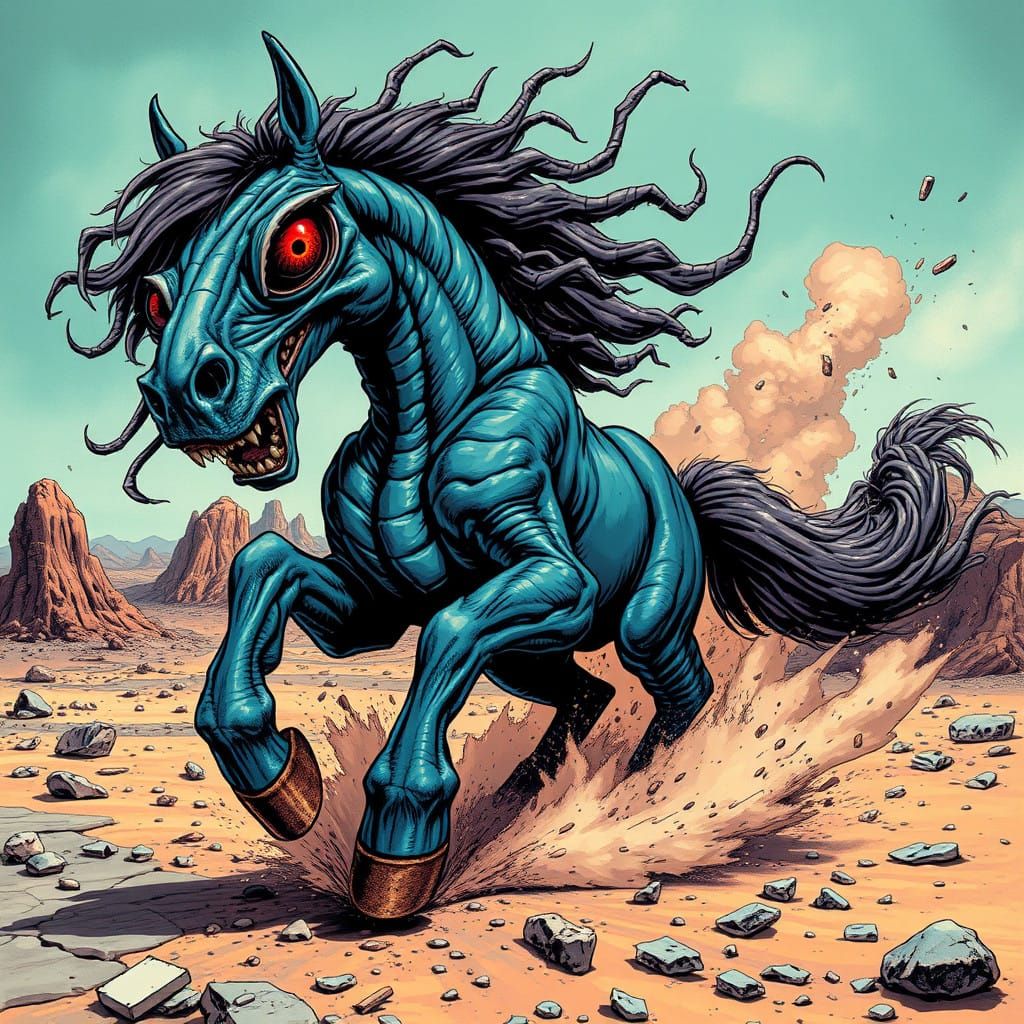 Alien horse ! - Grotesque, Exaggerated Alien Horse in Irides...