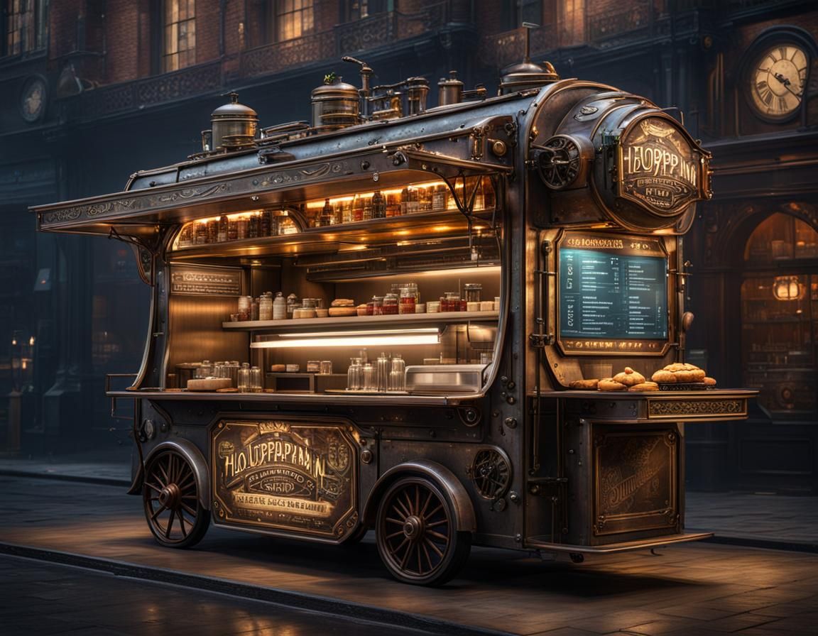 Steampunk food van - AI Generated Artwork - NightCafe Creator