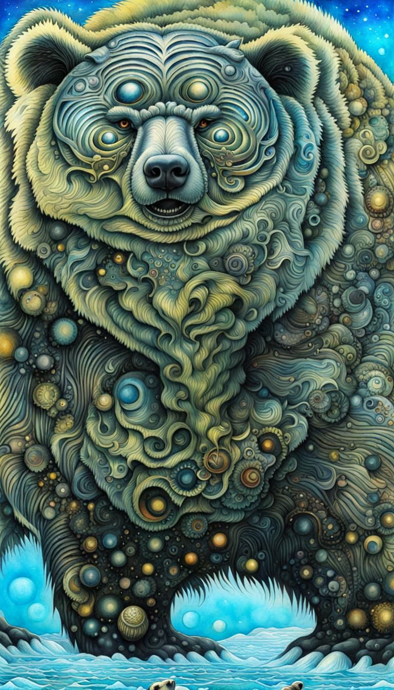 Psychedelic hippie rave Obese Bear, cosmic surrealism fantasy 8k ...