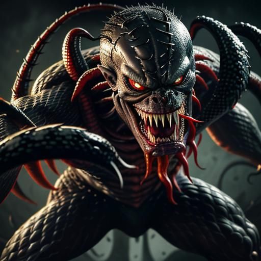 Snarling possessed Venom Symbiote. A grotesque stitched together killer ...