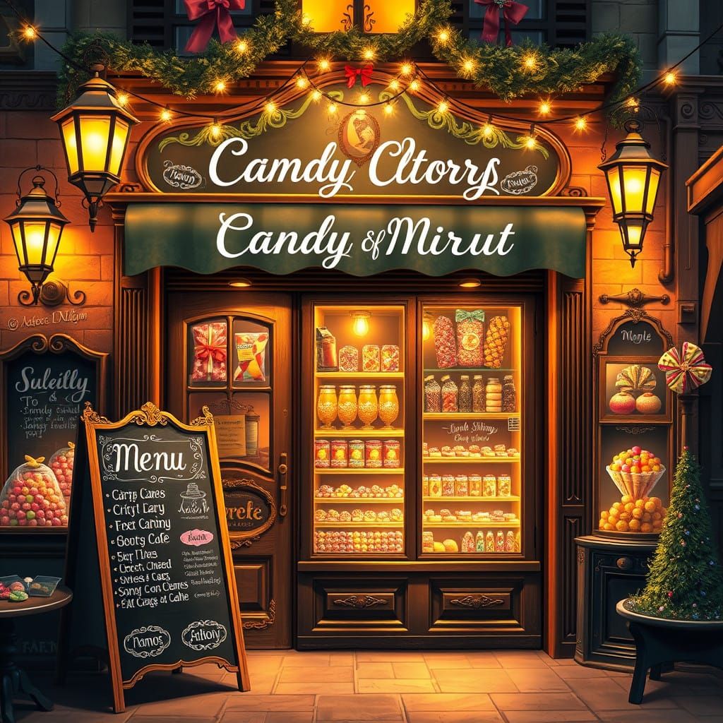 Candy store - Whimsical Candy Storefront in Warm Golden Ligh...