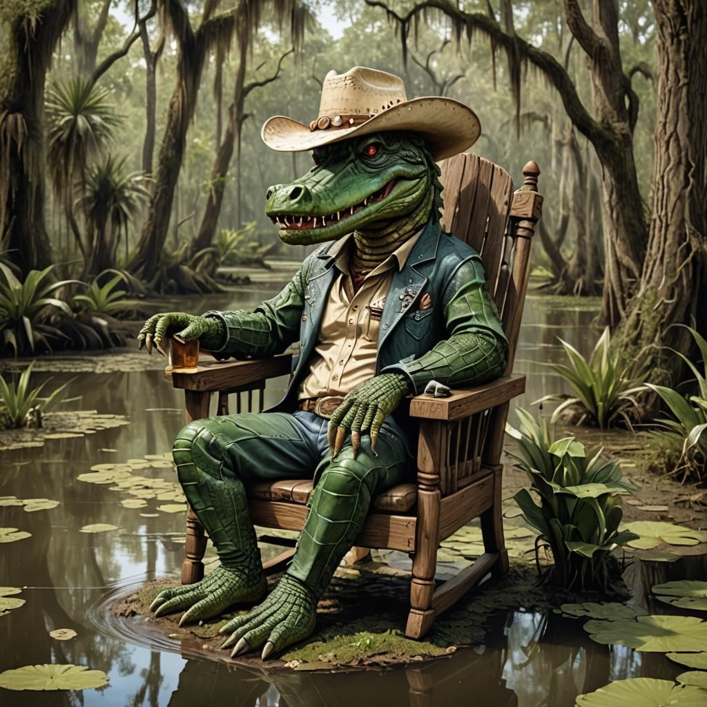 Cajun Crocodile on the Bayou - AI Generated Artwork - NightCafe Creator