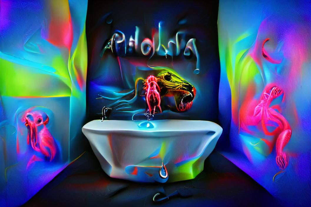 Phobias A-Z: Ablutophobia (fear of washing) 8k resolution glowing neon ...