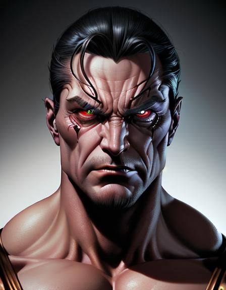 Evil man, beautiful evil face and evil eyes, evil skin, evil massive ...