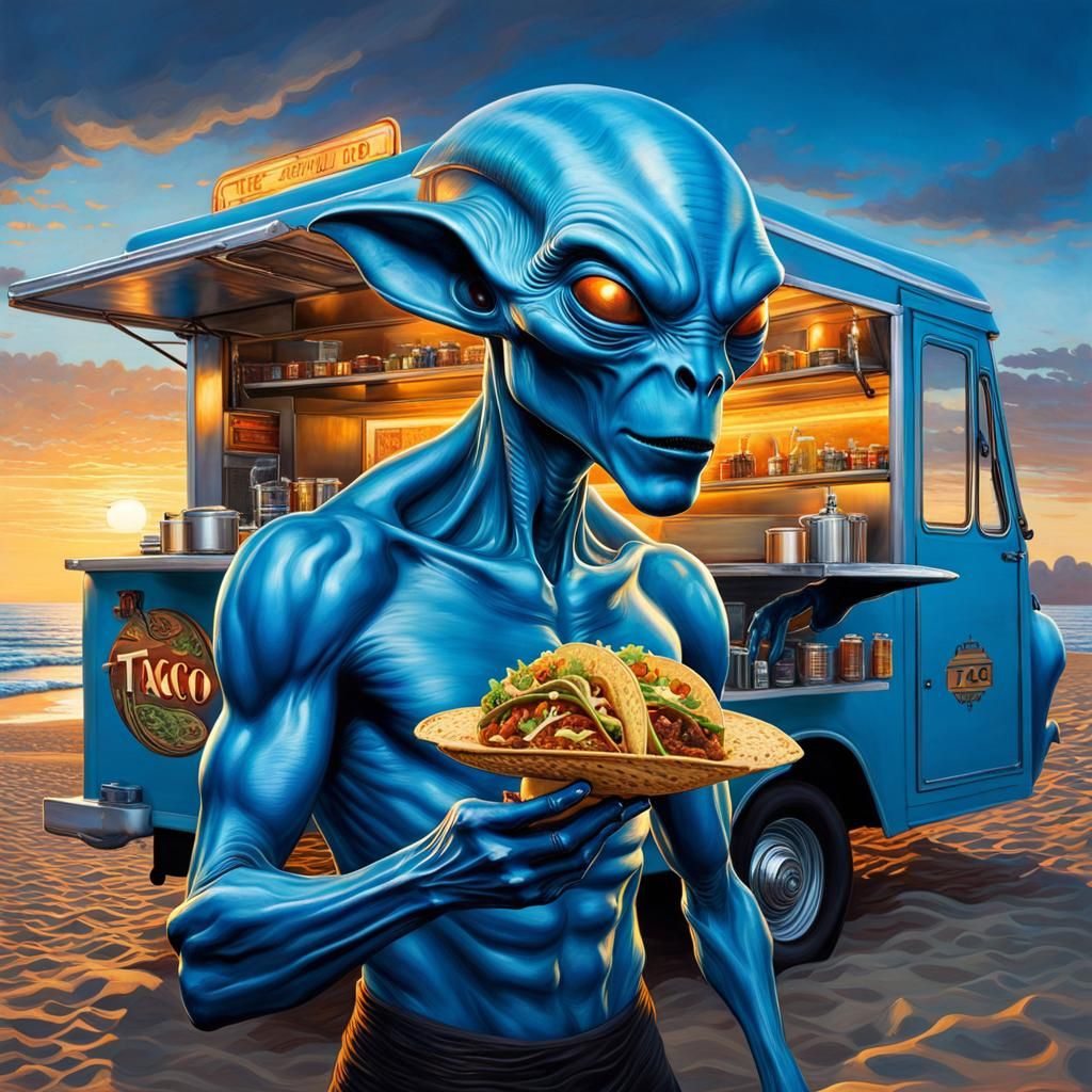 Alien enjoying tacos - AI Generated Artwork - NightCafe Creator