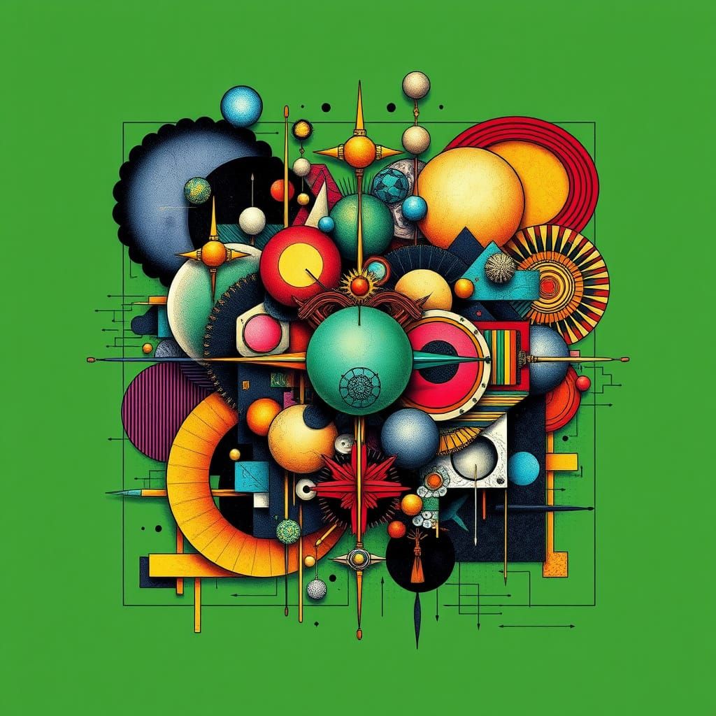 Surreal Geometric Dreamscapes in Vibrant Green - AI Art