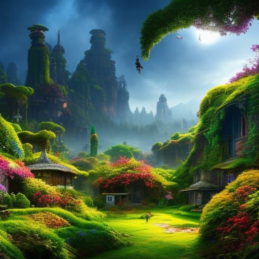 Hidden village"A TINY VILLAGE in a colorful shiny flower : random ...