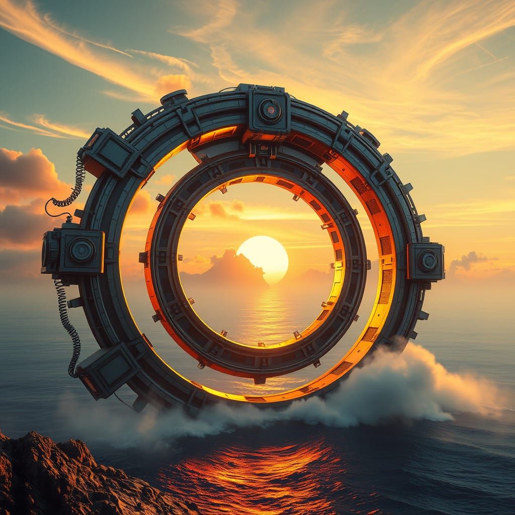 Ancient Rotating Stargate Rises Above the Ocean in... - AI Art