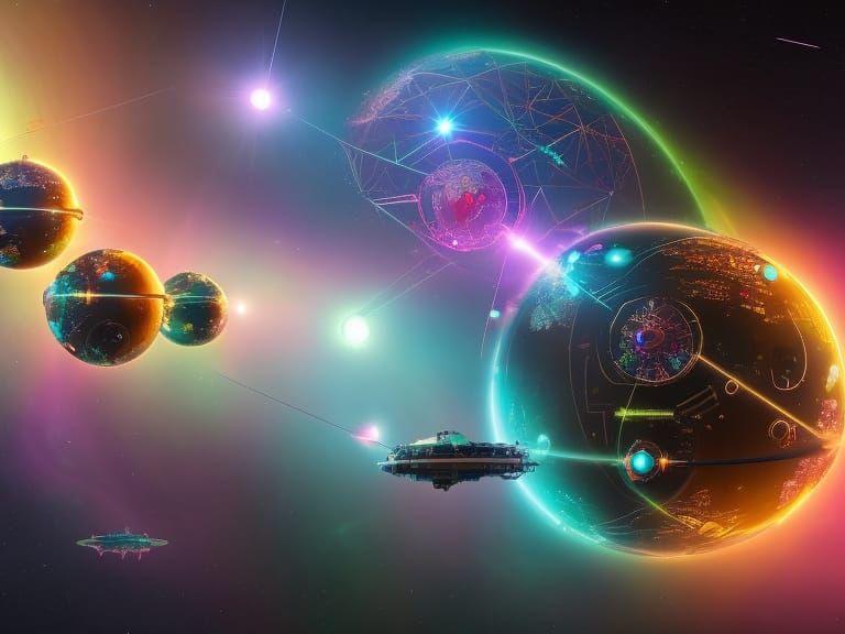 Galactic Exploration biopunk desilpunk steampunk ball floating in space ...