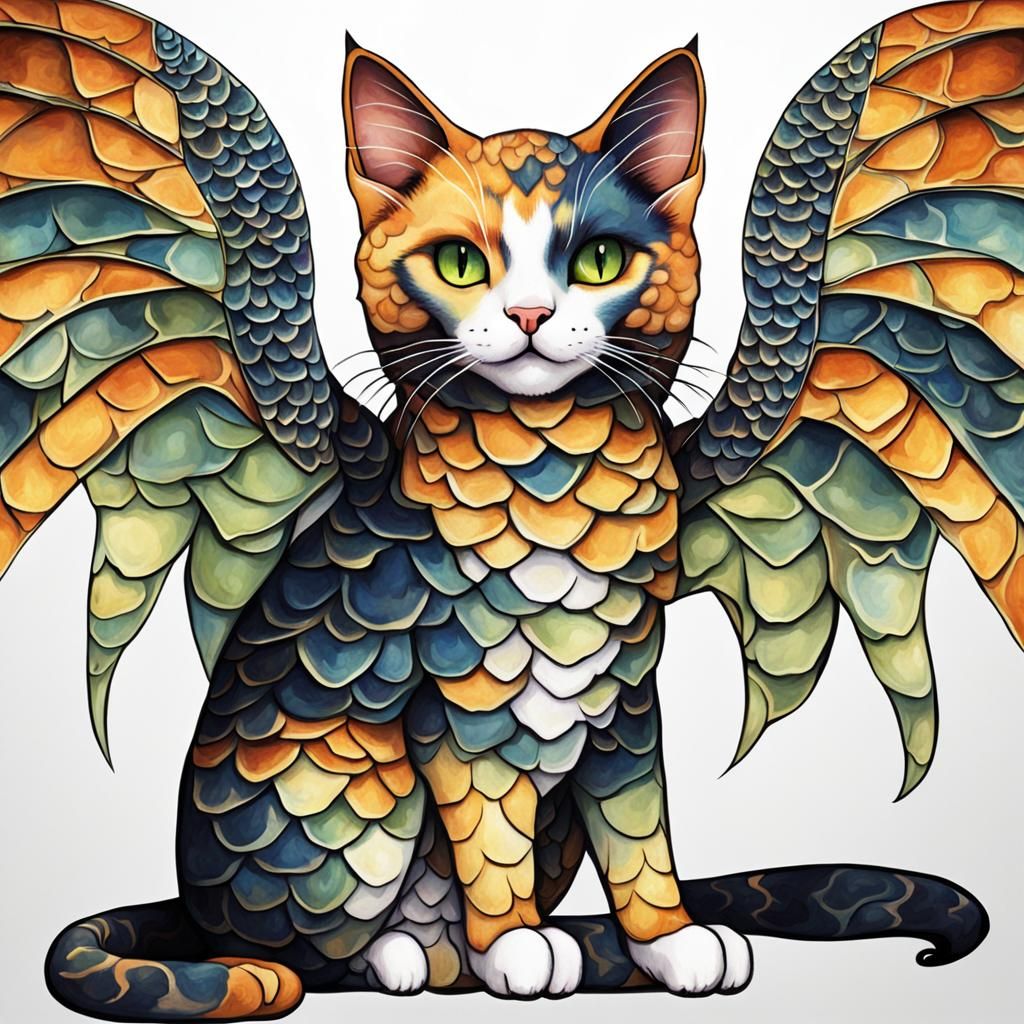 Calico Cat with Dragon Wings and Dragon Scales - AI Generated Artwork ...