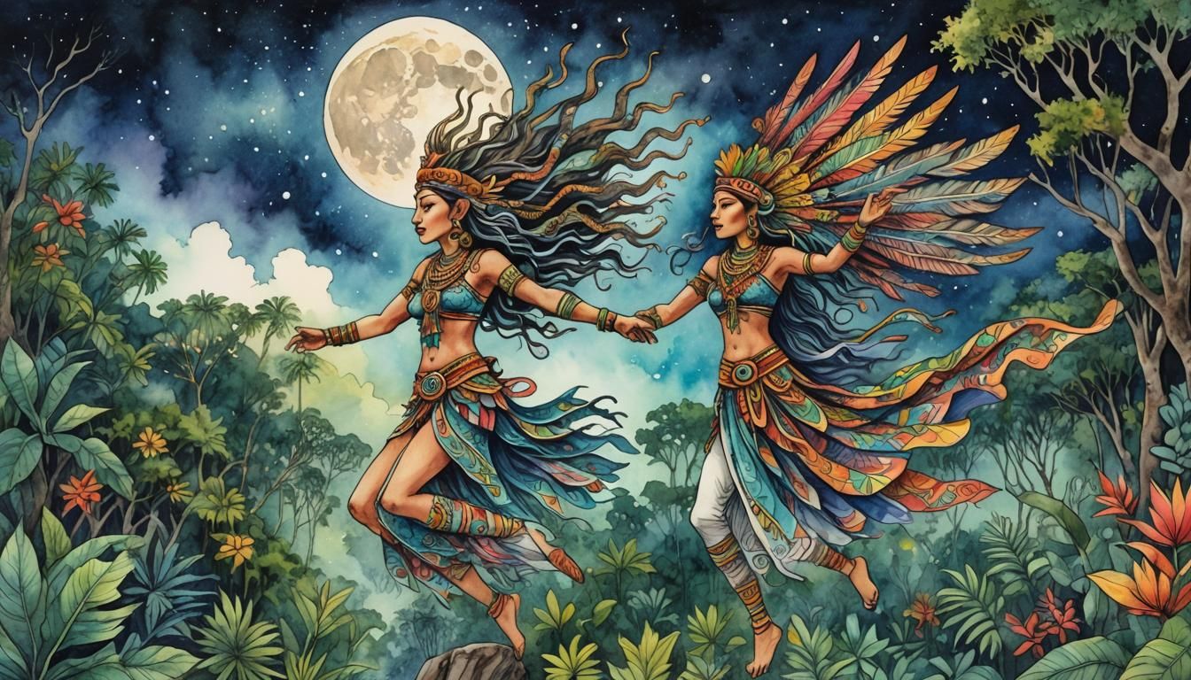 Aztec Moon Goddesses - AI Generated Artwork - NightCafe Creator