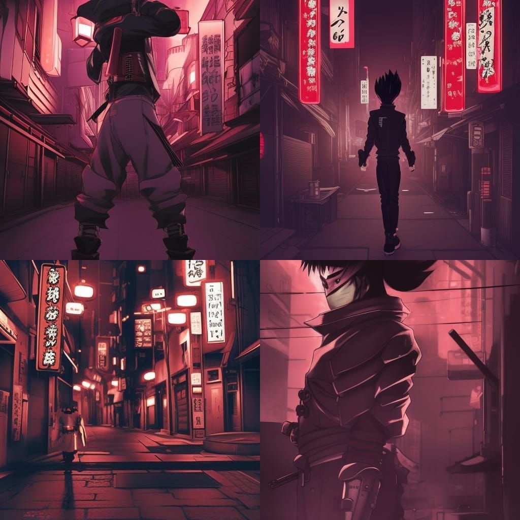 low-angle-wideshot-view-of-cyber-street-ninja-in-Edo-backstreets 酒 ...