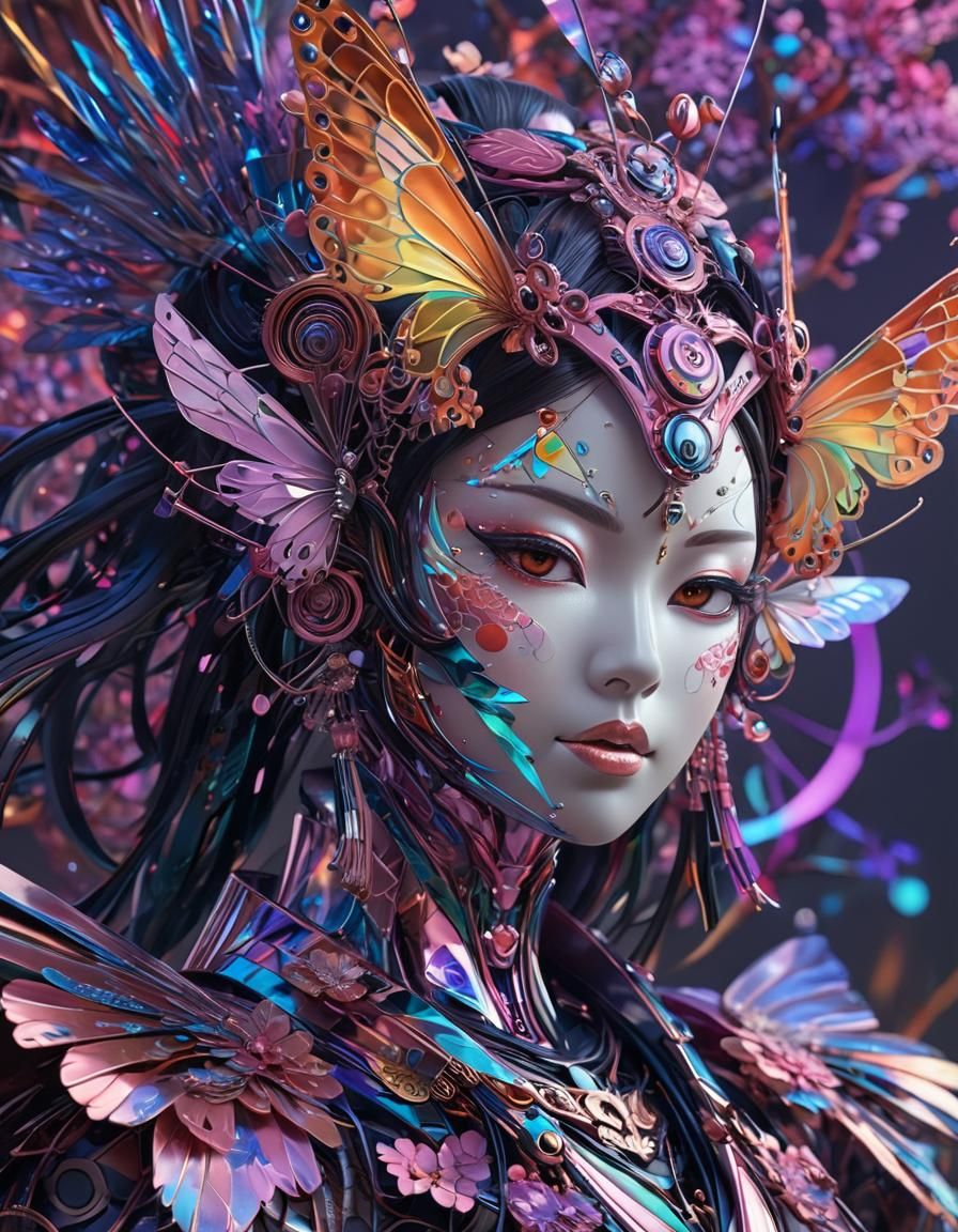 (Hyper detailed beautiful anime artwork of a graceful robot geisha in ...
