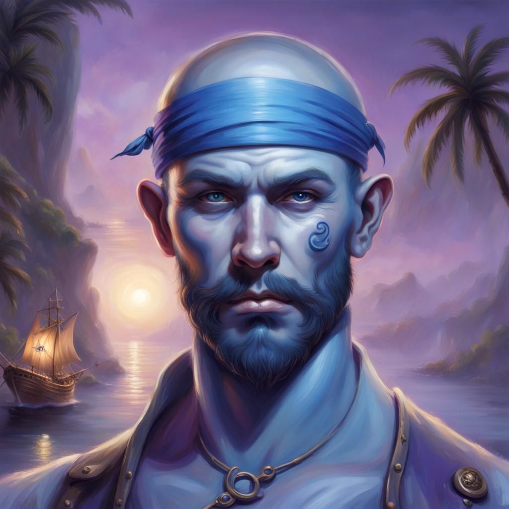 Blue skinned pirate without hat, blue bandana headband, sailor ... Blue skinned pirate without hat, blue bandana headband, sailor ...