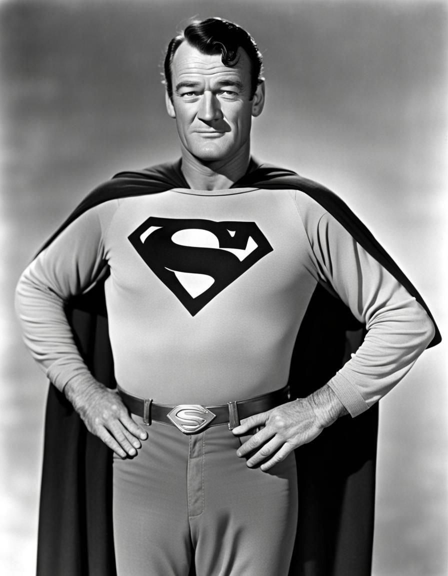 A photograph of John Wayne as Superman circa 1955 - AI Generated ...