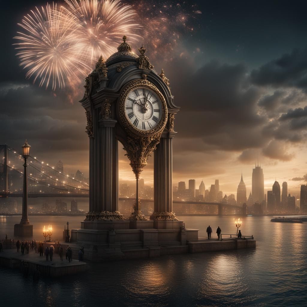 New Year's Eve countdown clock on the waterfront - AI Generated Artwork ...