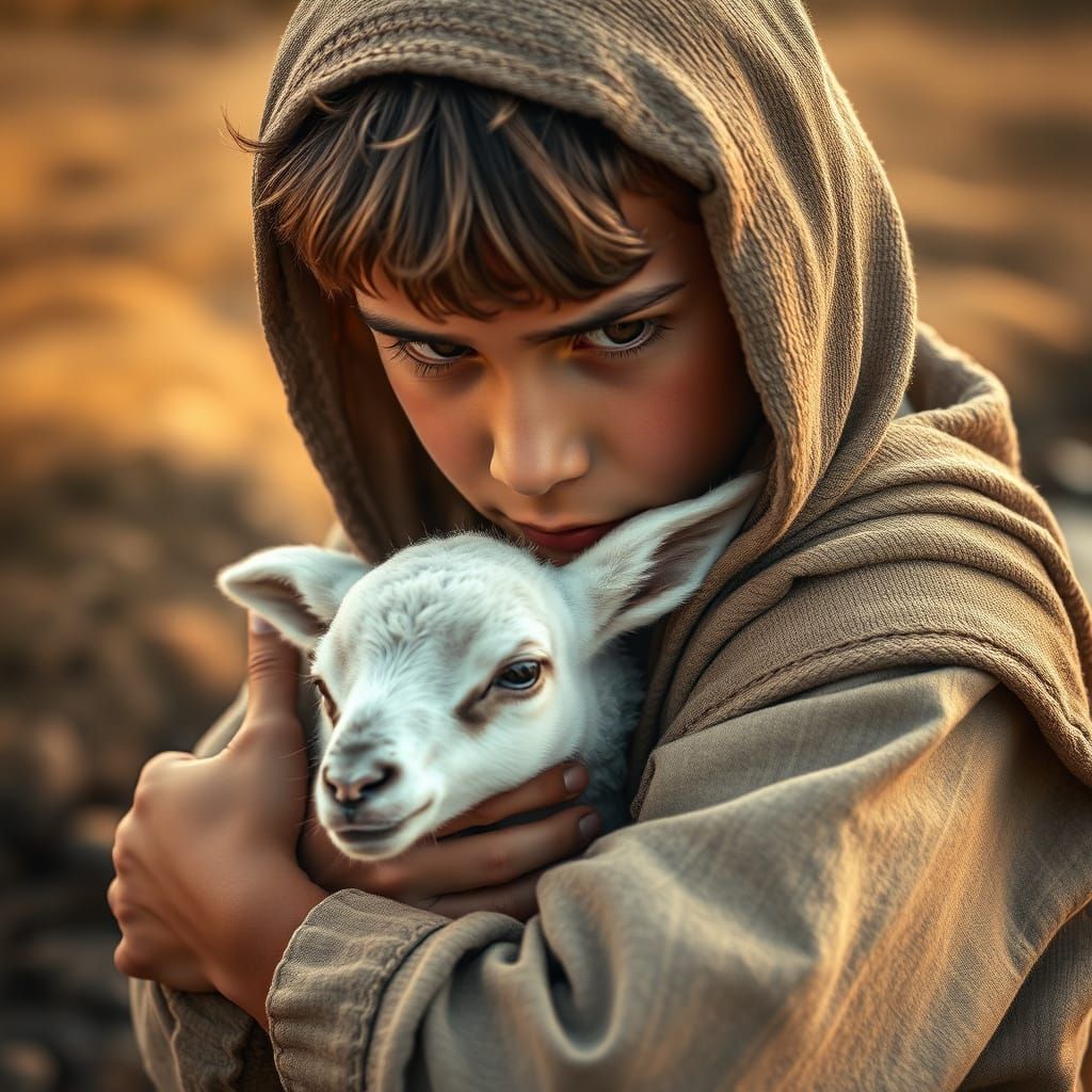 Intimate Portrait of a Hebrew Shepherd Boy in Sepi... - AI Art
