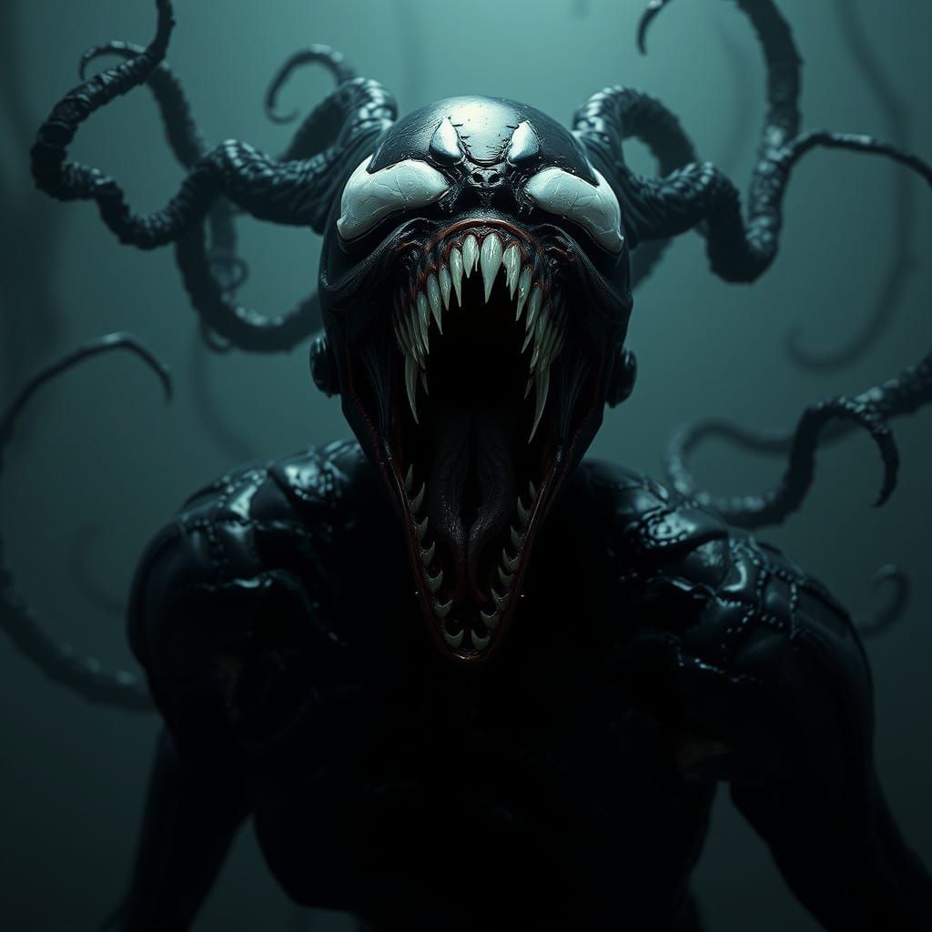 Female Venom Symbiote, mouth open - Gothic Biomechanical God...