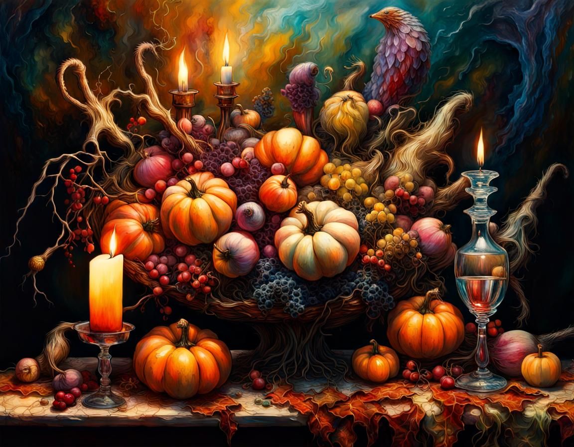 encaustic and alcohol inks, burnt shellac, an elaborate gothic fall ...