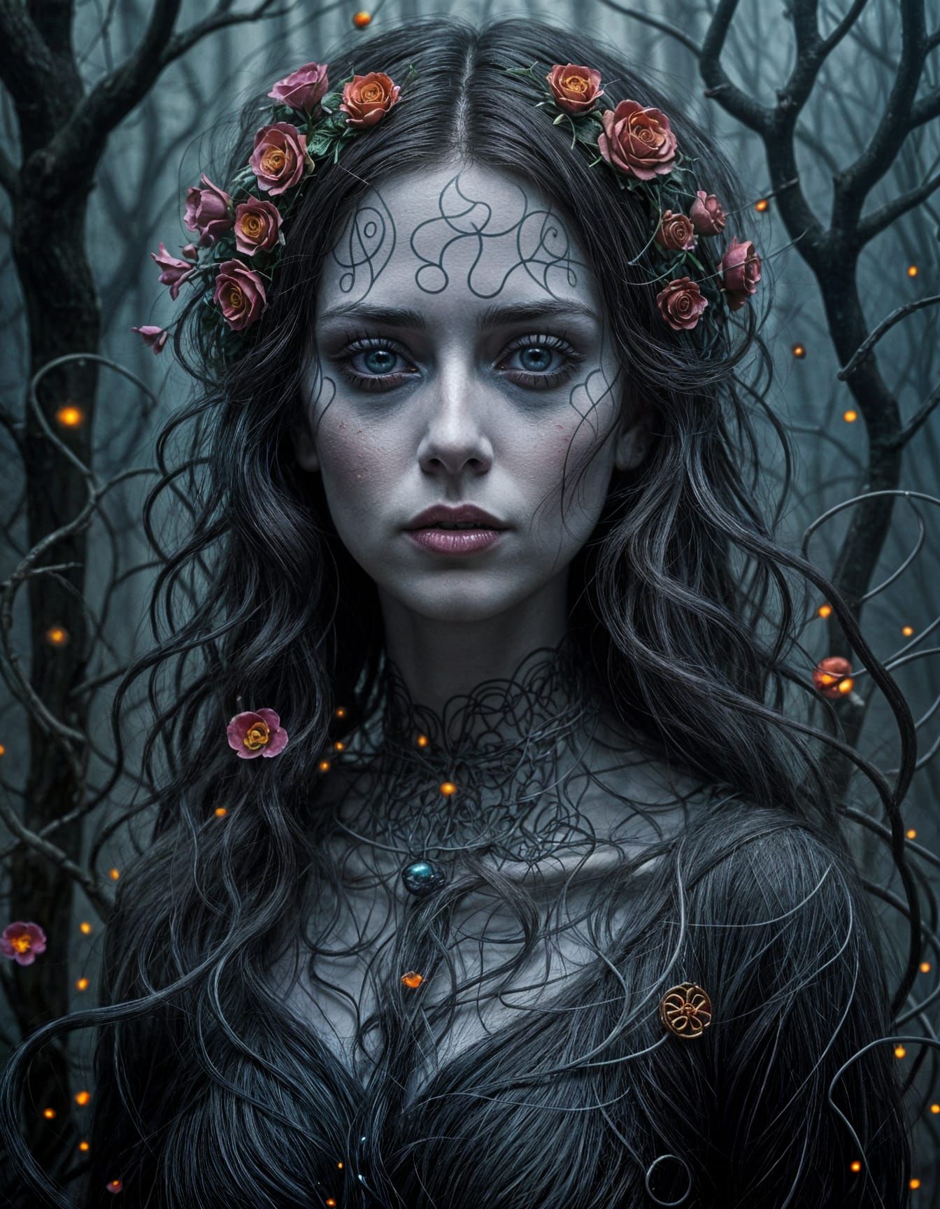 Ethereal Gothic Noir Pop Surrealist Portrait - AI Art