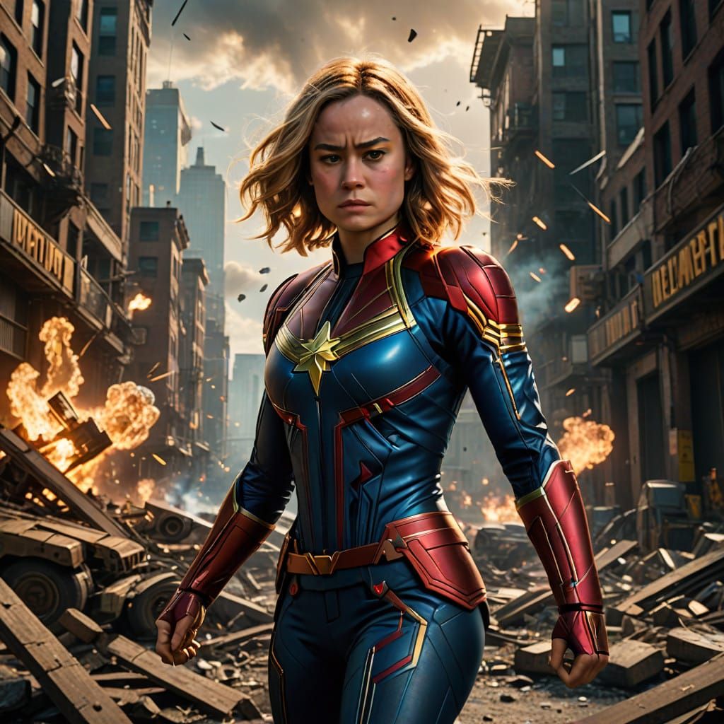 Epic Captain Marvel Action Scene in Hyperrealistic... - AI Art