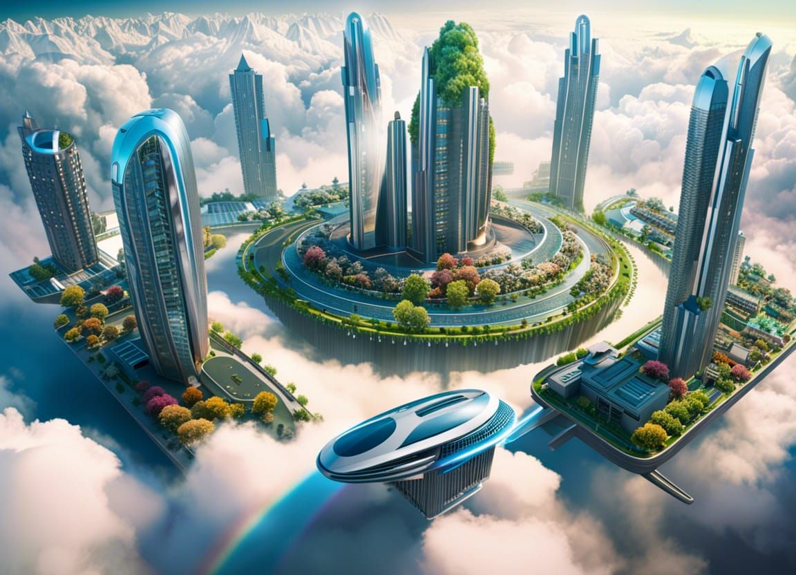 Future City in the clouds - AI Generated Artwork - NightCafe Creator