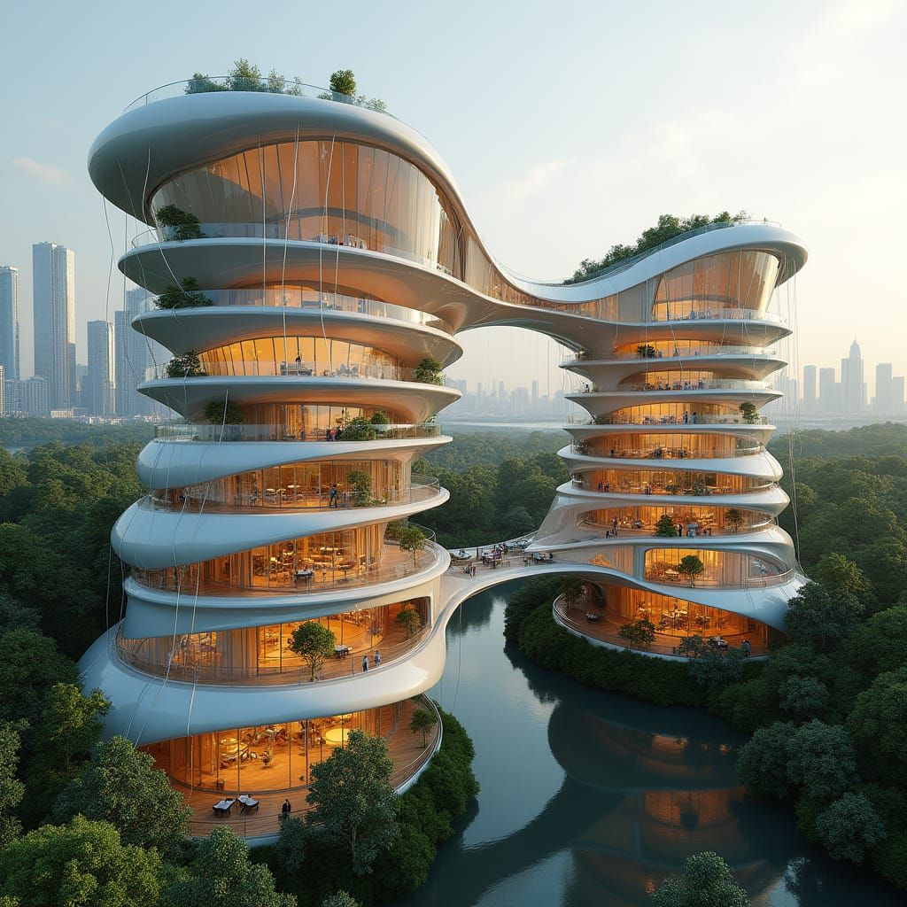 Semi-Circular Futuristic Complex with Lush Greener... - AI Art