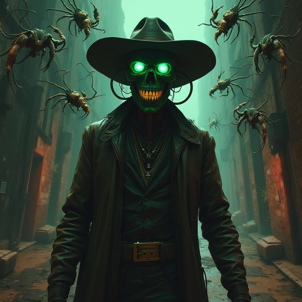 Cyberpunk Shadow Person in Grimy Alleyway with Mec... - AI Art