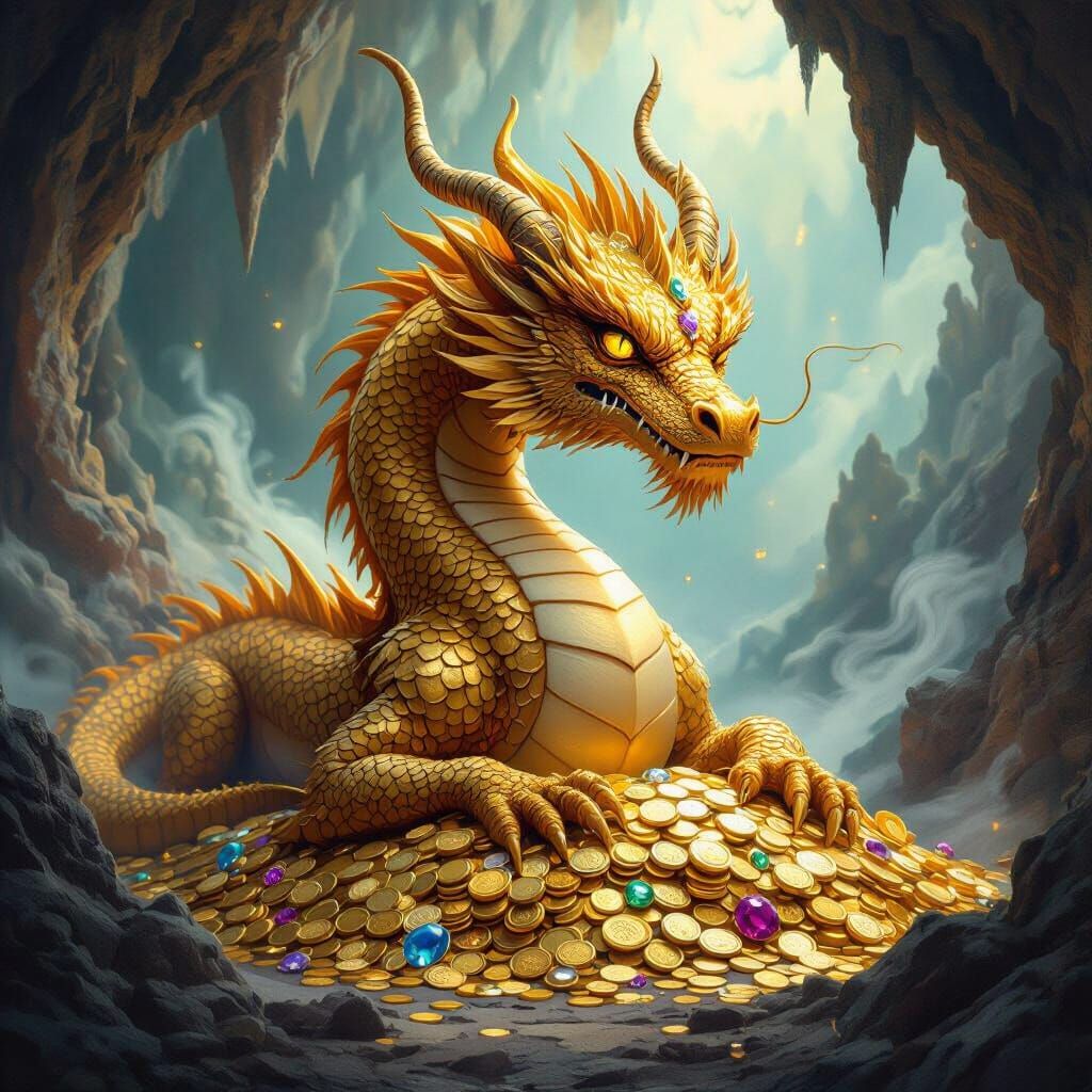 The dragons hoard v4 - Golden Dragon on Treasure Trove in My...