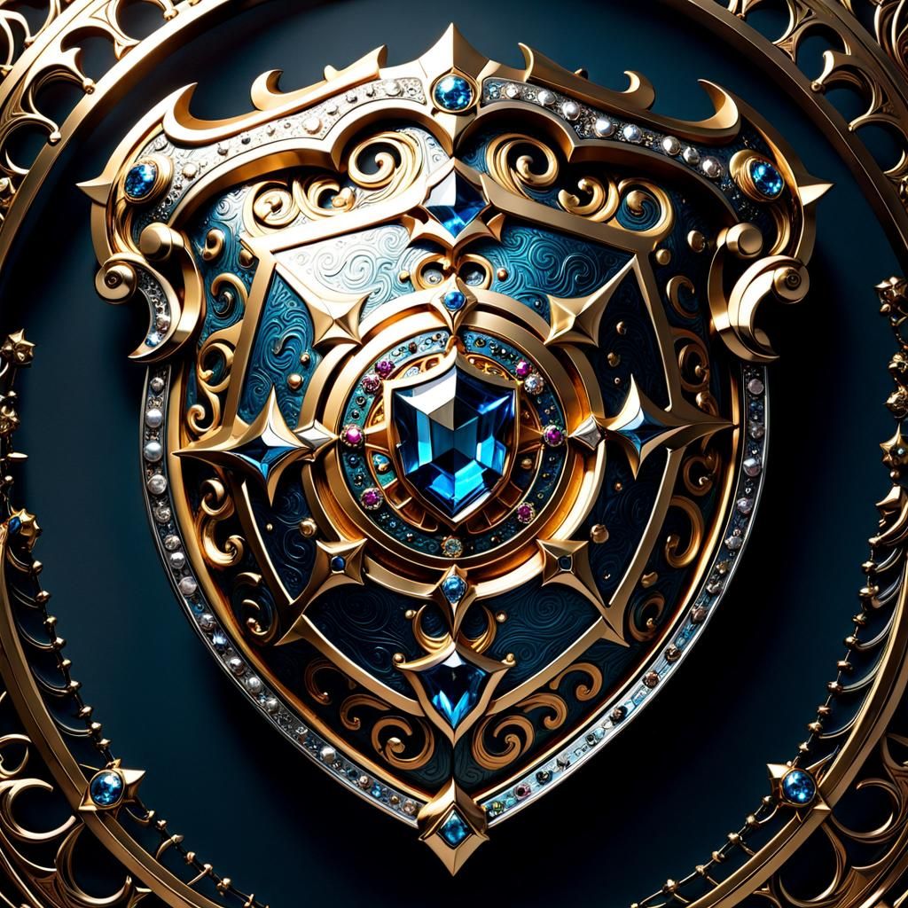 Intricate, maximalist, highly detailed fantasy shield made of ...