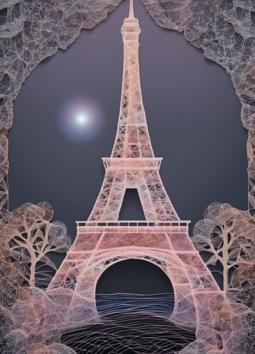 String art: Eiffel Tower at night - AI Generated Artwork - NightCafe Creator