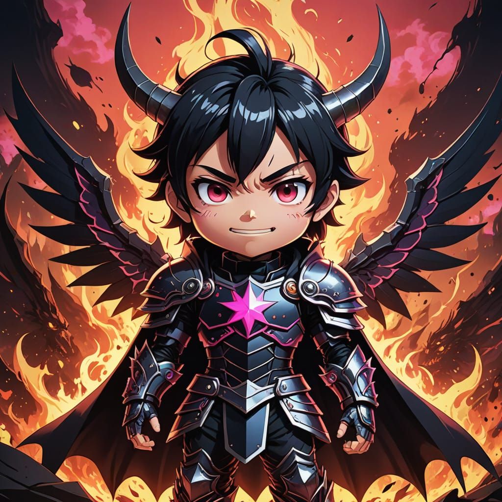 Chibi Fairy in Cyberpunk Anime Hellfire Armor - AI Art
