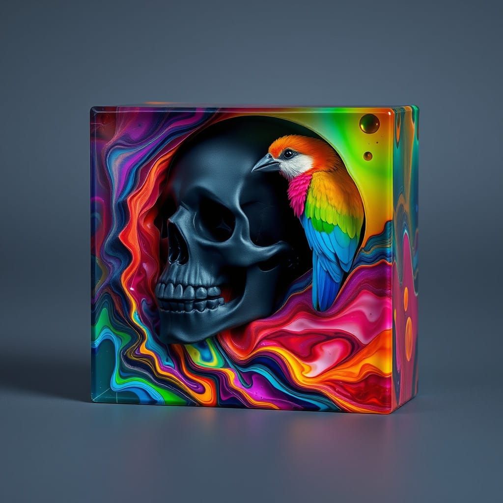 G-Fail lab. Resin Art Skull - Surreal Resin Art Skull in Vib...