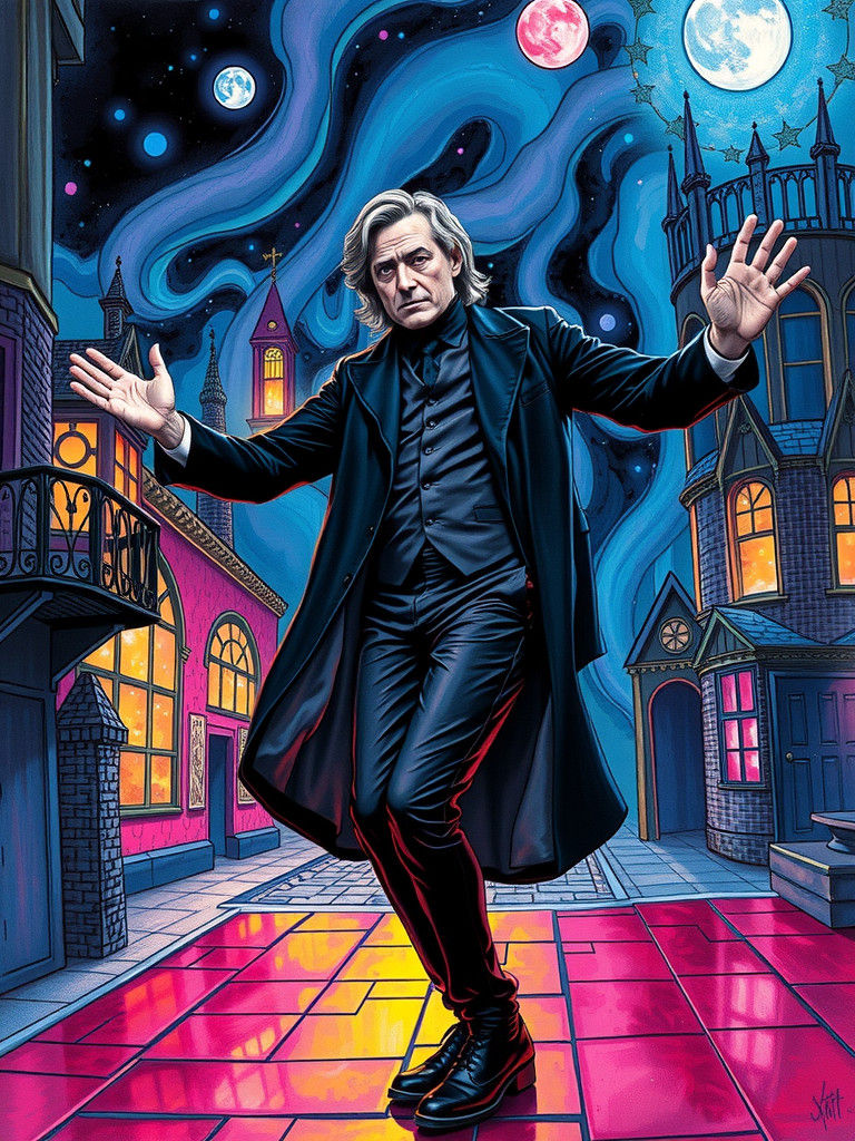 Alan Rickman as Severus Snape Dancing in a Neon Cy... - AI Art