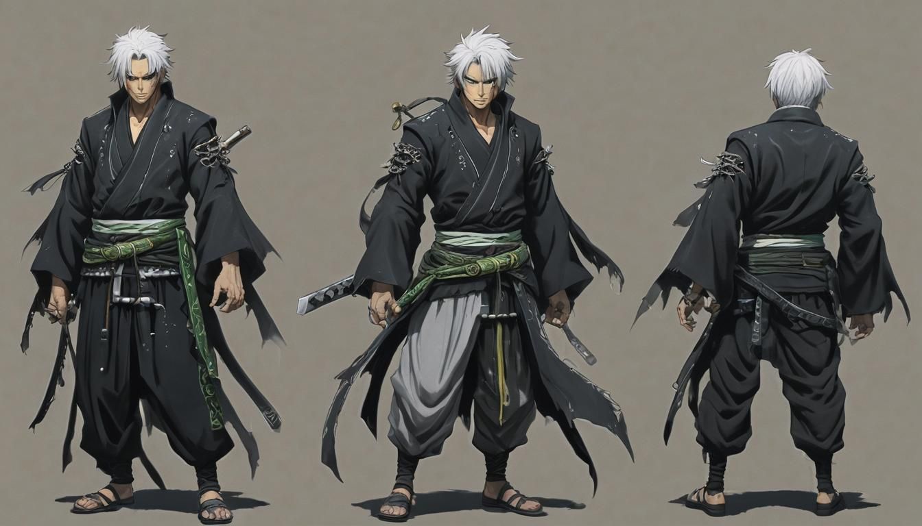 Full color and Full body character concept art of Hajime Mitsunobu, a ...