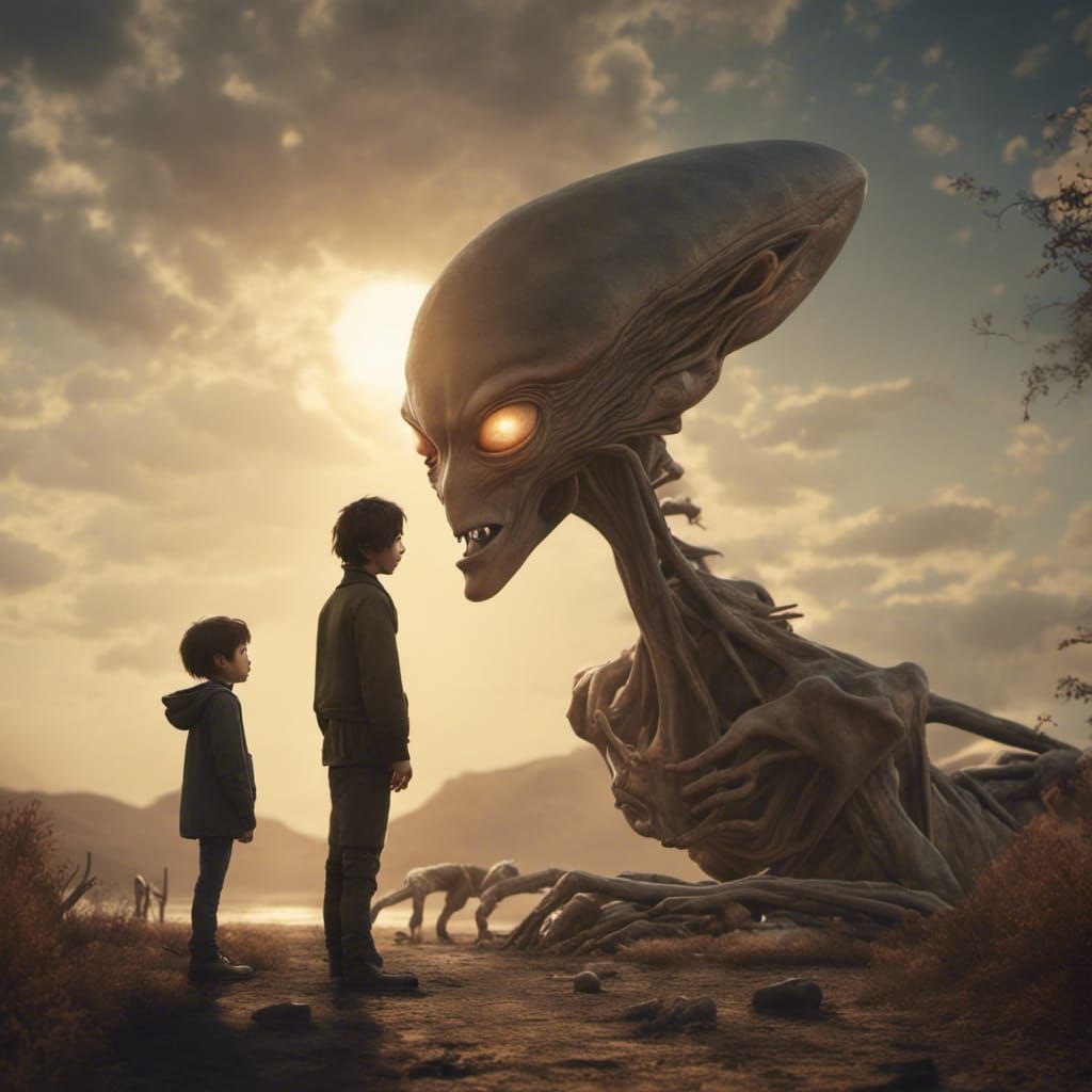 Alien meeting Human - AI Generated Artwork - NightCafe Creator