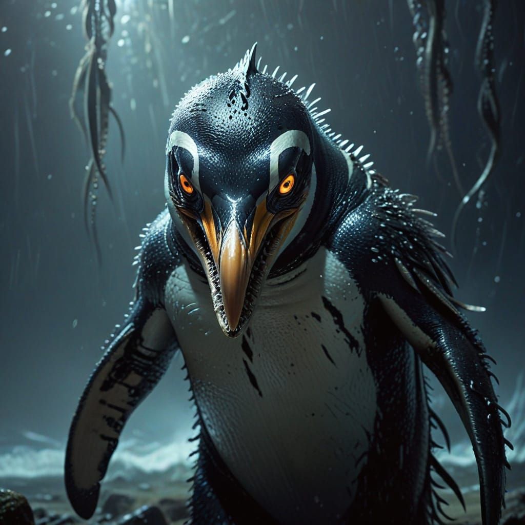 Evil Pengwing - Cyberpunk Penguin in Dark Fantasy Aesthetic