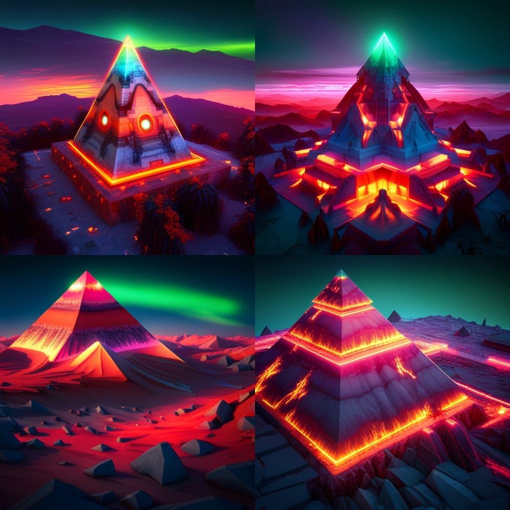 beautiful magnificent detailed neon infrared glowing pyramid on top of ...