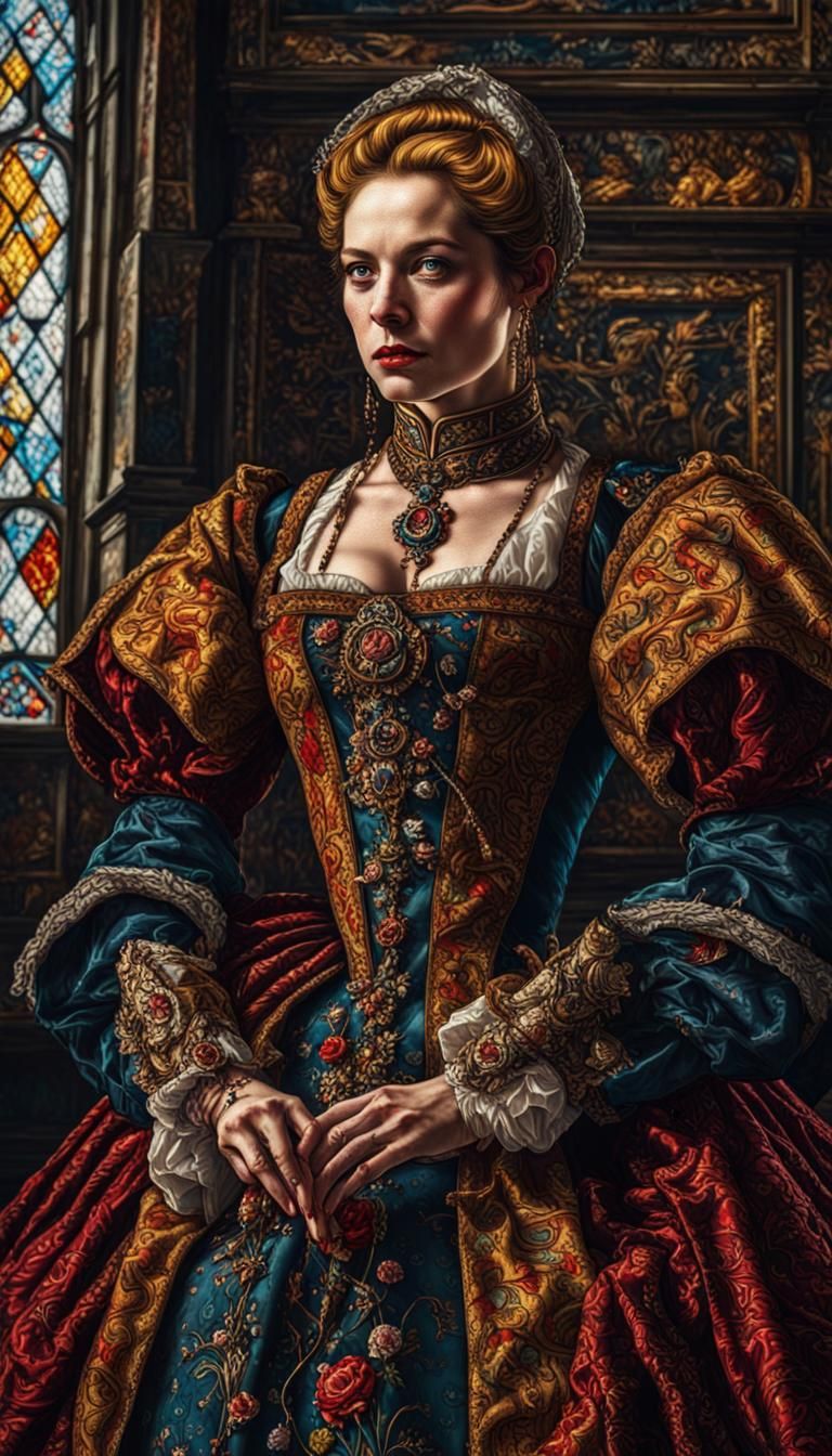 Lady In A Tudor Embroidery Dress - AI Generated Artwork - NightCafe Creator