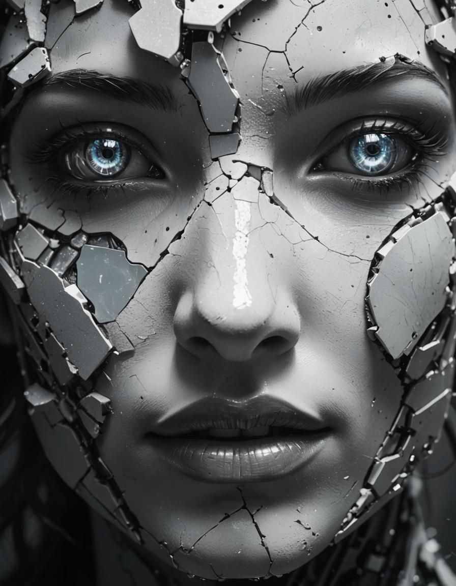 Fractured Robot Goddess - Cybernetic Goddess Shattered in a...